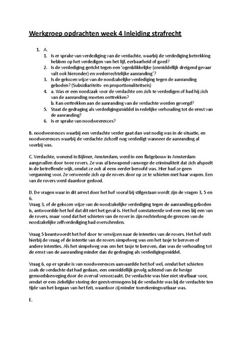 Werkgroep Opdrachten Week 4 Inleiding Strafrecht Werkgroep Opdrachten Week 4 Inleiding