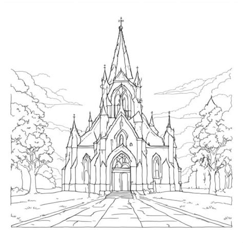 Descarga Dibujo En Blanco Y Negro De Una Iglesia Páginas Para Colorear