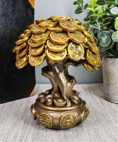 Ebros Feng Shui Gold Tree Statue Golden Money Coin Tree Of Wealth And