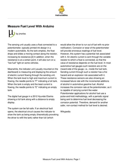 Measure Fuel Level With Arduino Instructables Pdf Electrical