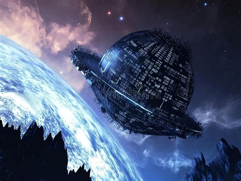 Space Station Orbiting Earth Futuristic Design Technology Space Exploration Stock