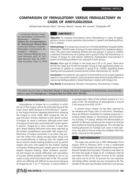 Pdf Comparison Of Frenulotomy Versus Frenulectomy In Cases Of