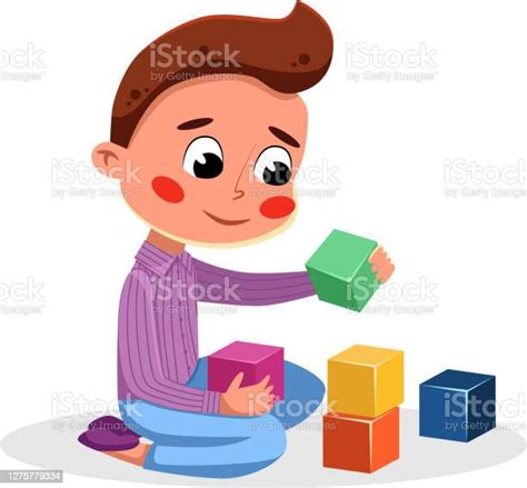 화려한 장난감 블록 아이 좋은 행동 만화 스타일 벡터 일러스트와 함께 재생 귀여운 사랑스러운 작은 소년 교육에 대한 스톡 벡터 아트 및 기타 이미지 Istock