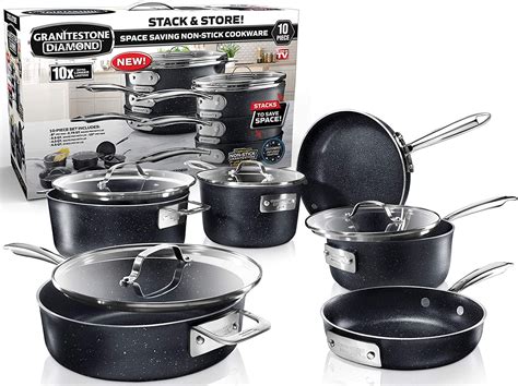 Granitestone Stackmaster Nonstick Pots And Pans Set 10 Piece Complete Cookware Set Stackable