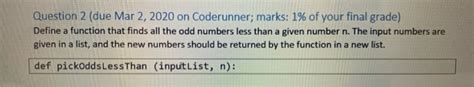 Solved Question 2 Due Mar 2 2020 On Coderunner Marks 1