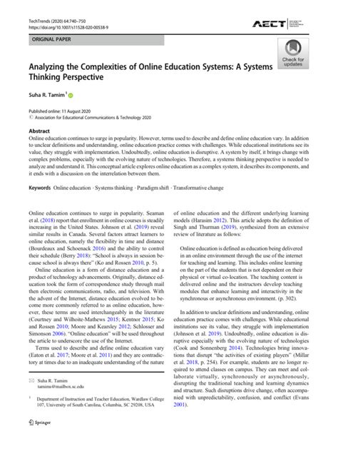 analyzing the complexities of online education systems a systems