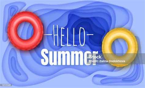 3d 다층 배경 종이 컷 액체 기하학적 그라데이션 패턴 밝은 파란색 색상의 안녕하세요 여름 템플릿 배너 3차원 형태에 대한 스톡