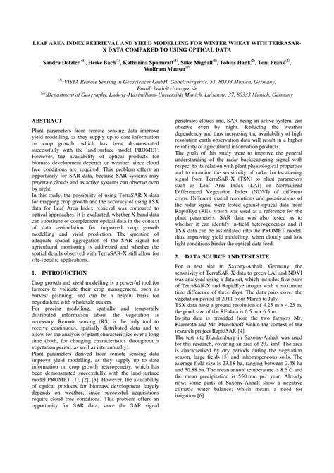 pdf leaf area index retrieval and yield modeling for winter wheat