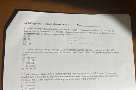 Solved 1 A Fan Rotating With An Initial Angular Velocity Of