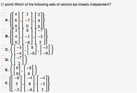 Solved 1 Point Which Of The Following Sets Of Vectors Are