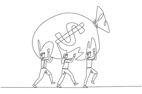 Continuous One Line Drawing A Group Of Businessmen And Businesswomen Work Together To Carrying