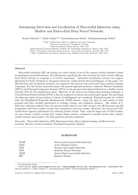Pdf Automating Detection And Localization Of Myocardial Infarction Using Shallow And End To