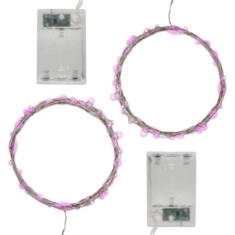 LUMABASE Battery Operated LED Waterproof Mini String Lights With Timer 50ct Pink Set Of 2