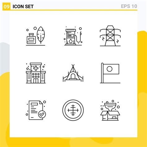 Universal Icon Symbols Group Of 9 Modern Outlines Of Nature Building Electricity Medical