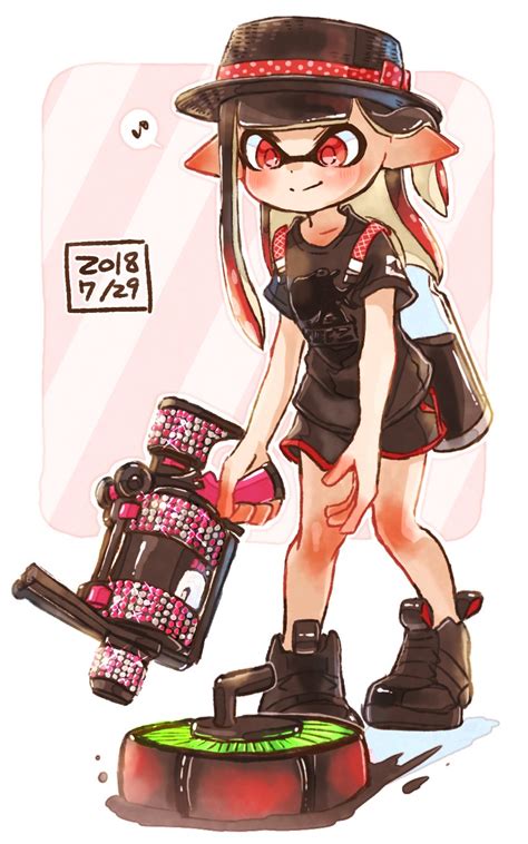 Safebooru Gal Splatoon Girl Bangs Black Footwear Black Hair Black Headwear Black Shirt