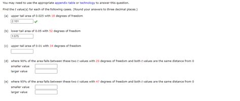Solved Find The T Value S For Each Of The Following Cases Chegg Com