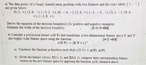 Solved A The Data Points Of A Binary Classification Problem Chegg Com