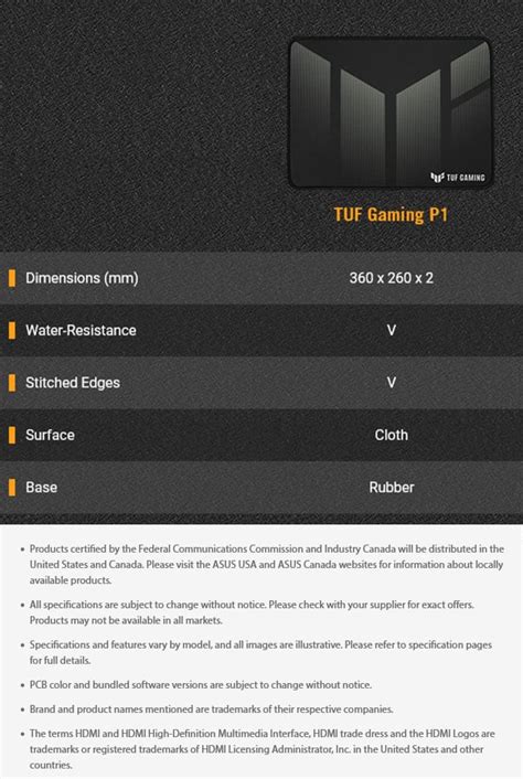 ASUS TUF Gaming P1 Mouse Pad TUF GAMING P1 Mwave