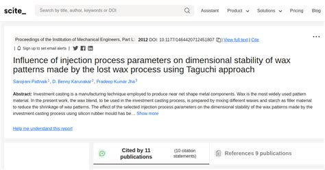 Influence Of Injection Process Parameters On Dimensional Stability Of Wax Patterns Made By The