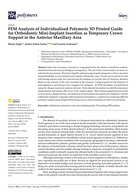 Pdf Fem Analysis Of Individualized Polymeric 3d Printed Guide For Orthodontic Mini Implant