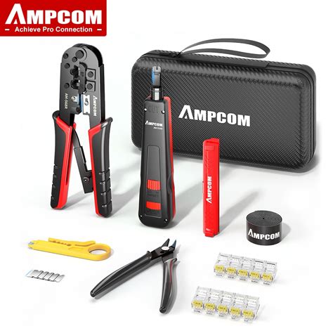Ampcom Ethernet Crimping Tool Kit 7 In 1 For Cat6 Cat5e Rj45 Connectors With 110 Punch Down Tool