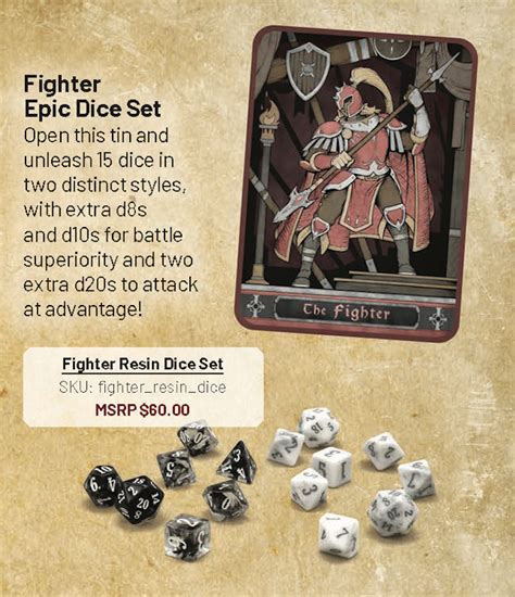 Epic Character Class Dice The Fighter Ttrpg Dice With Rolling Tray