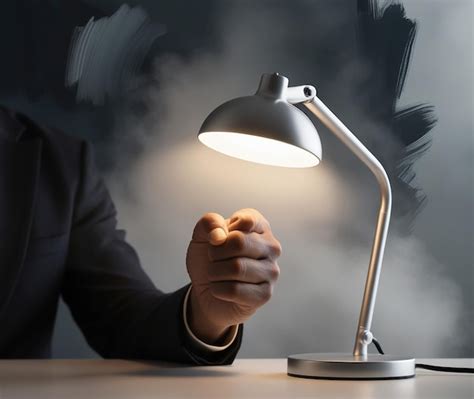 Hand Holding Lamp On Abstract Blurry Dark Interior Background With Sketch Leadership And Idea