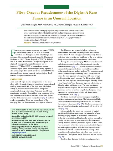 Pdf Fibro Osseous Pseudotumor Of The Digits A Rare Tumor In An Unusual Location Seref Aktas