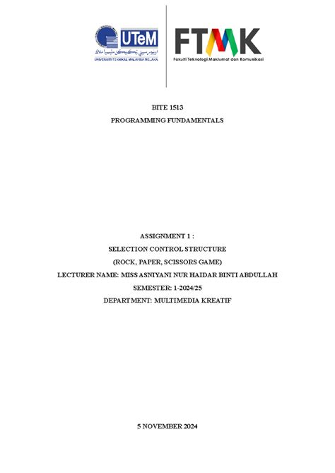 Assignment 1 Bite 1513 Programming Fundamental Bite 1513