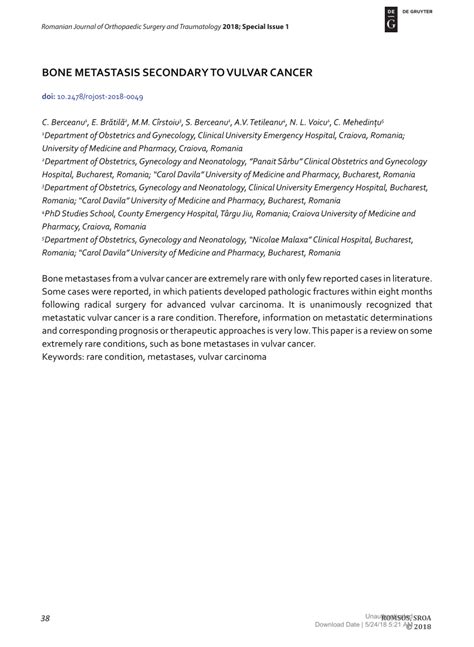 Pdf Bone Metastasis Secondary To Vulvar Cancer