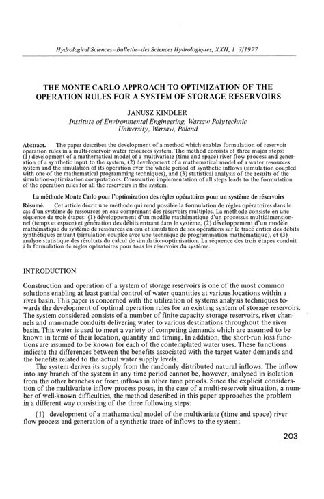 Pdf The Monte Carlo Approach To Optimization Of The Operation Rules