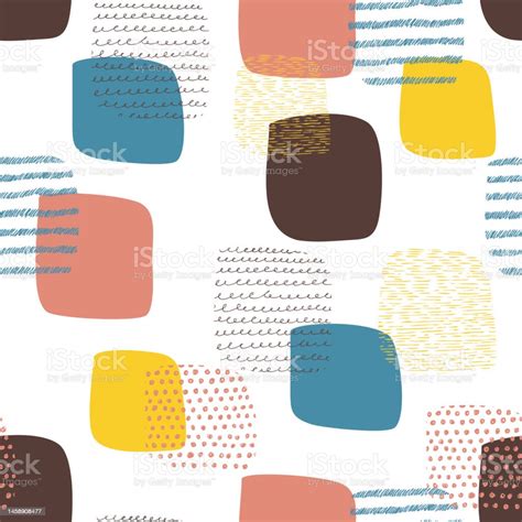 추상적인 매끄러운 패턴 간단한 모양 낙서 요소 및 텍스처 현대 컬러풀 한 현대 벡터 일러스트 흰색 배경에 있는 수동 그리기 개체입니다 고풍스런에 대한 스톡 벡터 아트 및