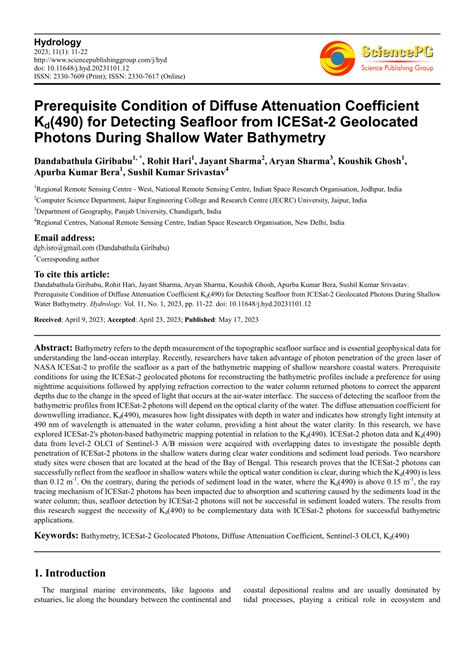 PDF Prerequisite Condition Of Diffuse Attenuation Coefficient Kd For Detecting Seafloor