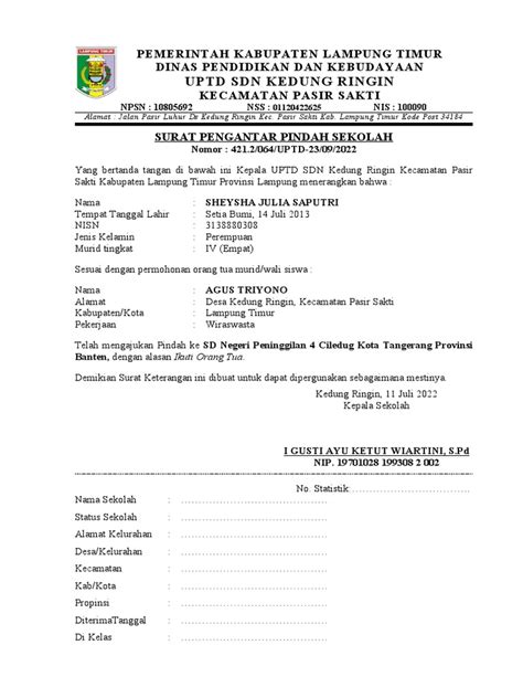 Berkas Pindah Siswa Terbaru Pdf