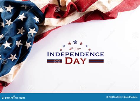 Happy Independence Day American Flags Against A White Background Stock