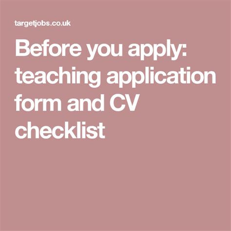Teaching Application Form And Cv Checklist