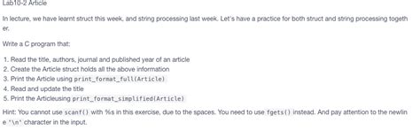 Solved In Lecture We Have Learnt Struct This Week And