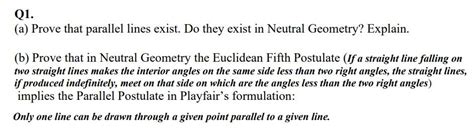 Solved Q A Prove That Parallel Lines Exist Do They Chegg Com