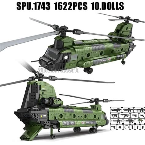 88017 1622pcs 군사 Ch 47 수송 헬리콥터 Chinook 무기 총 10 인형 육군 소년 빌딩 블록 장난감 Aliexpress