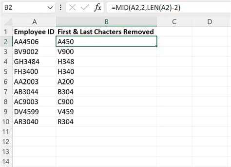 Excel Comment Supprimer Le Premier Et Le Dernier Caractère Dune Chaîne Statorials