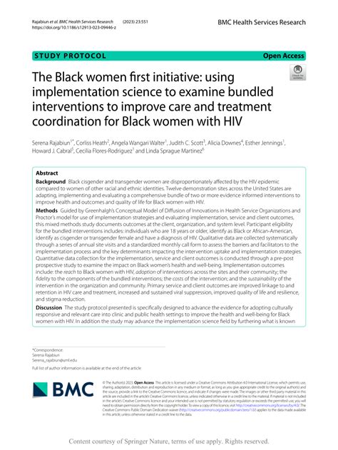 Pdf The Black Women First Initiative Using Implementation Science To Examine Bundled
