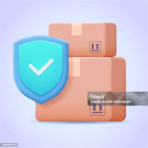 소포 상자 및 방패 안전한 배송 배송 보험 안전 보증 손실 방지 개념 웹 사이트 배너 방문 페이지 인쇄에 대 한 3d 벡터 아이콘입니다 패키지 3 차원 그림입니다 3차원