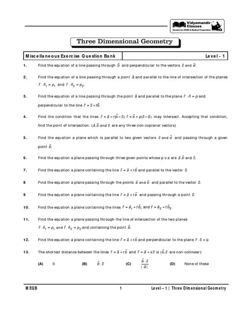 3 D Geometry Miscellaneous Exercise Pdf Line Geometry Tetrahedron