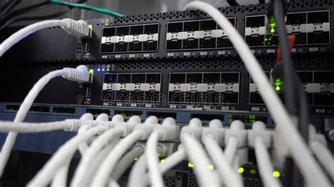 Modern Network Switch With Cables Server Room Web Internet And Network Telecommunication