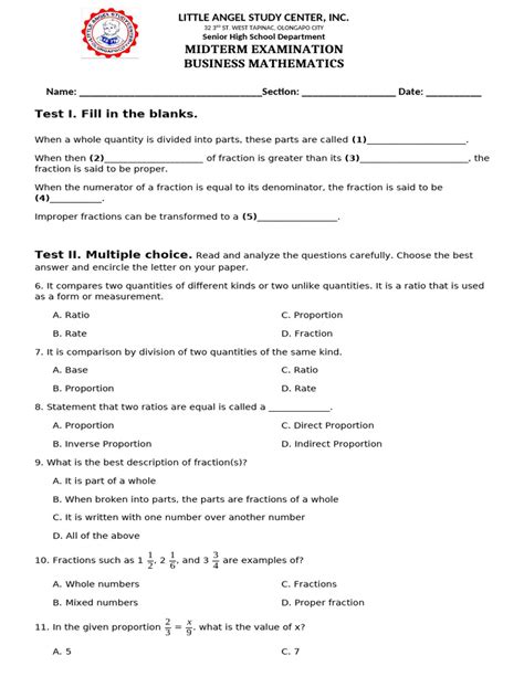 Bm Midterm Exam Pdf Ratio Elementary Mathematics