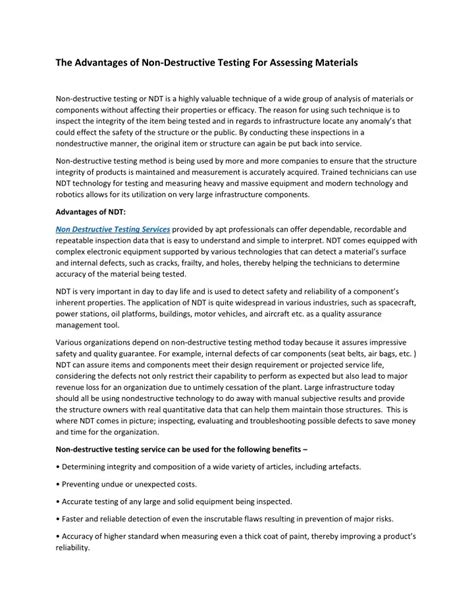 Ppt The Advantages Of Non Destructive Testing For Assessing Materials