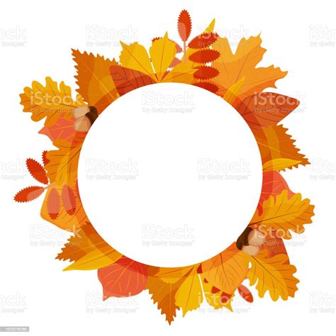나뭇잎이 있는 빈 가을 프레임의 벡터 그림입니다 가을 디자인 포스터 배너 전단지 프리젠테이션을 위한 템플릿 흰색 배경에 0명에 대한 스톡 벡터 아트 및 기타 이미지 Istock