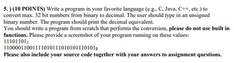 Solved 5 10 Points Write A Program In Your Favorite