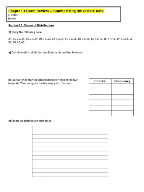 Chapter 3 Exam Review Summarizing Univariate Data Pdf Statistics