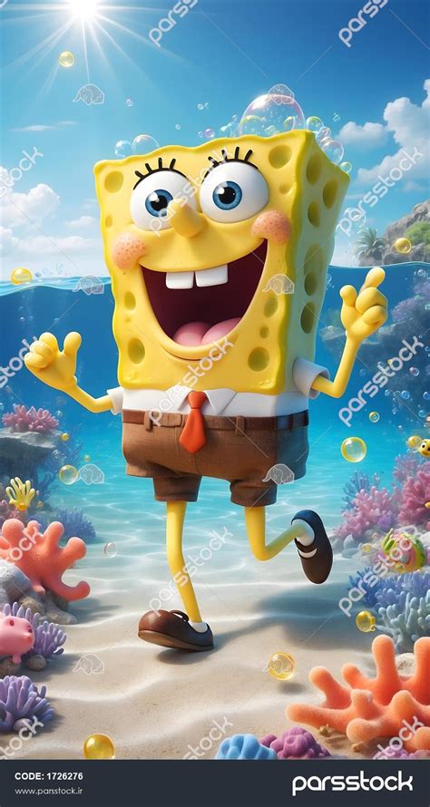 باب اسفنجی تصویرسازی شهر کارتونی با شخصیت خندان و شاد 1726276